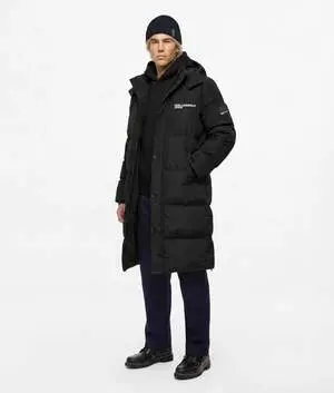 KL JEANS Jeans Longline Puffer Jacket With Removable Hood - Black
