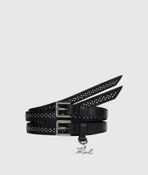 Karl Lagerfeld K/signature Rhinestone Double Belt - Black