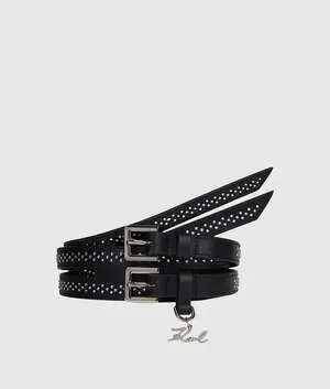 Karl Lagerfeld K/signature Rhinestone Double Belt - Black