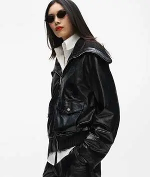 Karl Lagerfeld Knitted Collar Leather Jacket