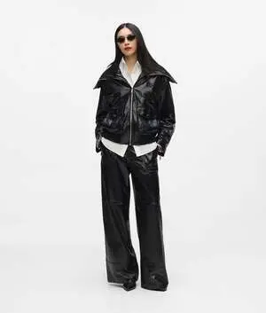 Karl Lagerfeld Knitted Collar Leather Jacket