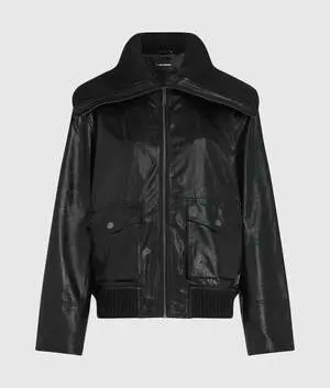 Karl Lagerfeld Knitted Collar Leather Jacket