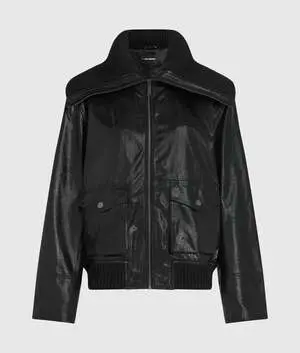 Karl Lagerfeld Knitted Collar Leather Jacket