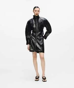 Karl Lagerfeld Croc-embossed Lambskin Skirt With Front Zip