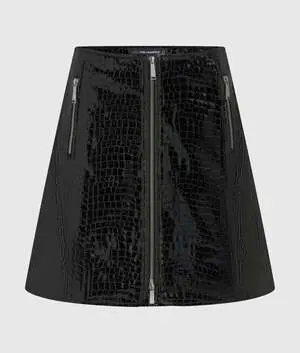 Karl Lagerfeld Croc-embossed Lambskin Skirt With Front Zip