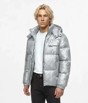 KL JEANS Jeans Padded Hooded Jacket With Glossy Finish - Grey