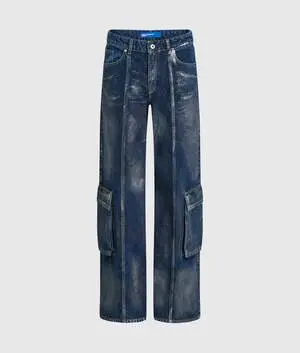 Karl Lagerfeld Utility Cargo Relaxed Fit Jeans - Coated Blue