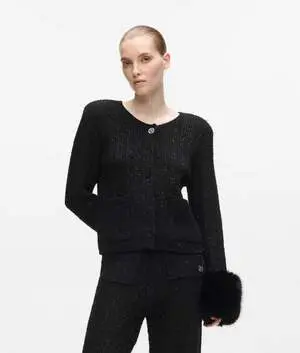 Karl Lagerfeld Faux-fur Trimmed Bouclé Knit Cardigan - Black