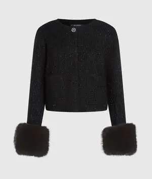 Karl Lagerfeld Faux-fur Trimmed Bouclé Knit Cardigan