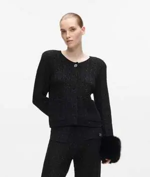Karl Lagerfeld Faux-fur Trimmed Bouclé Knit Cardigan - Black