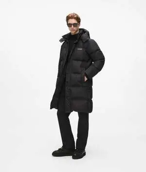 Karl Lagerfeld Long Hooded Puffer Jacket - Black