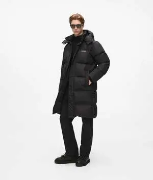 Karl Lagerfeld Long Hooded Puffer Jacket - Black