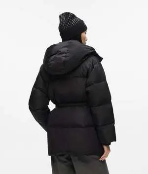 Karl Lagerfeld Cinched Midi Puffer Jacket - Black