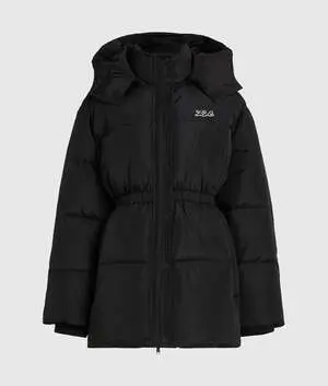 Karl Lagerfeld Cinched Midi Puffer Jacket - Black