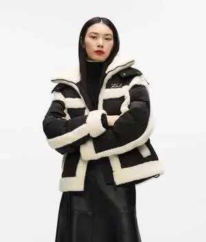 Karl Lagerfeld Faux-shearling Puffer Jacket - Black