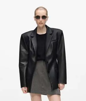 Karl Lagerfeld Oversized Faux-leather Blazer - Black