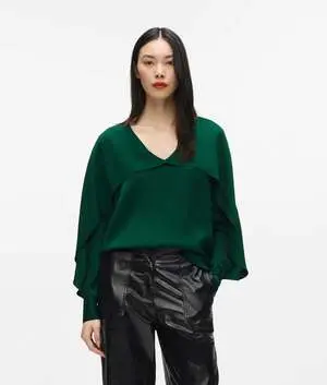 Karl Lagerfeld V-neck Flounce Blouse - Garden