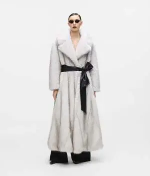 Karl Lagerfeld Kl Studio Long Faux Fur Coat - White/black