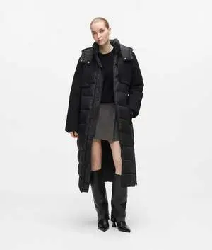 Karl Lagerfeld Belted Long Puffer Jacket - Black