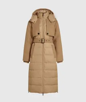 Karl Lagerfeld Belted Long Puffer Jacket - Nougat