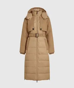 Karl Lagerfeld Belted Long Puffer Jacket - Nougat