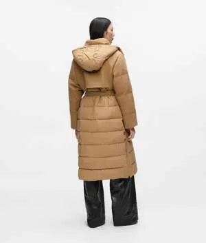 Karl Lagerfeld Belted Long Puffer Jacket - Nougat