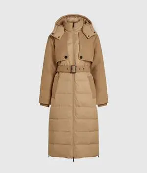 Karl Lagerfeld Belted Long Puffer Jacket - Nougat