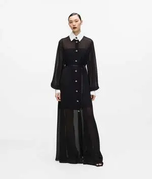Karl Lagerfeld Kl Studio Georgette Maxi Shirt Dress - Black