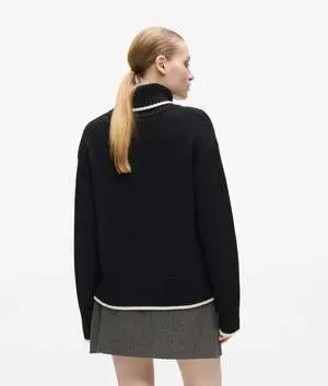 Karl Lagerfeld Turtleneck Sweater With Signature Embroidery - Black/white