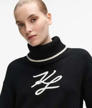 Karl Lagerfeld Turtleneck Sweater With Signature Embroidery - Black/white