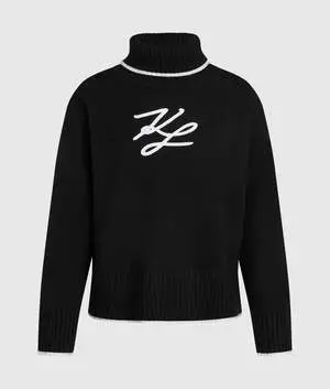 Karl Lagerfeld Turtleneck Sweater With Signature Embroidery - Black/white