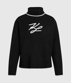 Karl Lagerfeld Turtleneck Sweater With Signature Embroidery - Black/white