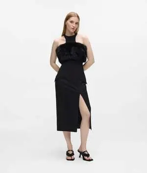 Karl Lagerfeld Faux-fur Trim Midi Dress - Black
