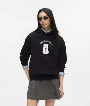 Karl Lagerfeld Ikon Choupette Sketch Hoodie - Black