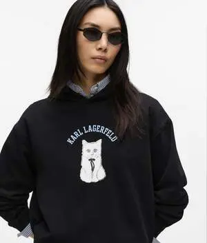 Karl Lagerfeld Ikon Choupette Sketch Hoodie - Black
