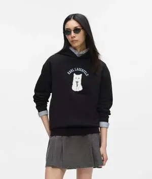 Karl Lagerfeld Ikon Choupette Sketch Hoodie - Black