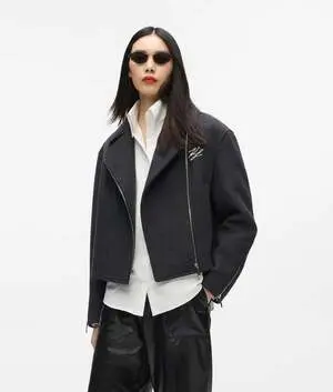 Karl Lagerfeld Wool-blend Biker Jacket - Dark Grey M