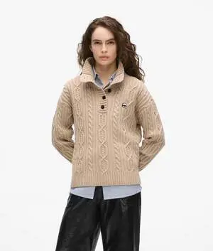 Karl Lagerfeld Ikon Cable Knit Polo Sweater - Hummus