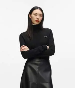 Karl Lagerfeld Merino Wool Turtleneck Sweater - Black