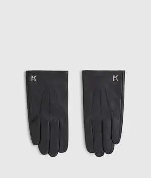 KL JEANS Leather Gloves With K Logo Hardware - Black