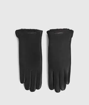 Karl Lagerfeld Logo Leather Gloves - Black