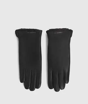 Karl Lagerfeld Logo Leather Gloves - Black