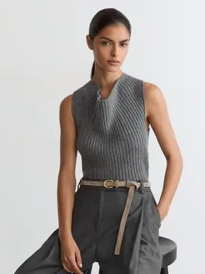 REISS Maggie Wool-blend Ribbed Cowl-neck Vest With Cashmere