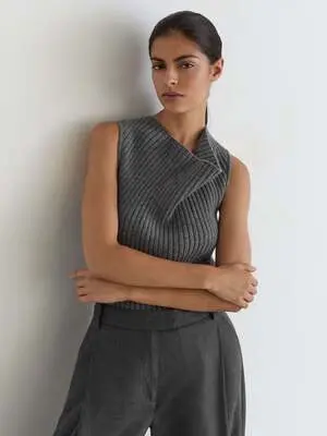 REISS Maggie Wool-blend Ribbed Cowl-neck Vest With Cashmere