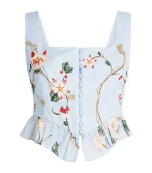 Agua Bendita Linen Eslabón Navegante Corset Top - Blue