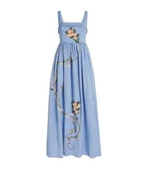 Agua Bendita Cotton Barbara Navegante Maxi Dress - Blue