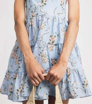 Agua Bendita Linen Tiered Mini Dress