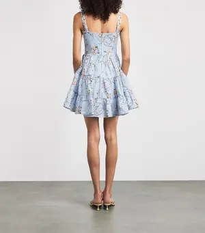 Agua Bendita Linen Tiered Mini Dress