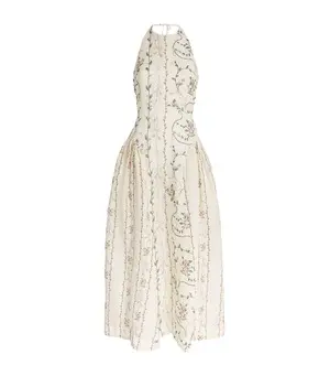 Agua Bendita Linen Balsa Navegante Midi Dress - Ivory