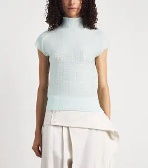 Issey Miyake Wooly Pleats Mock-neck Top